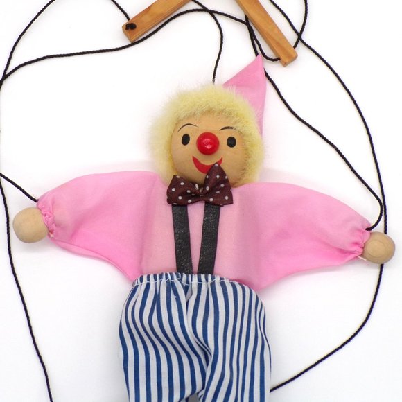 Unknown | Toys | Wooden Clown Marionette String Puppet Small 95 Pink ...